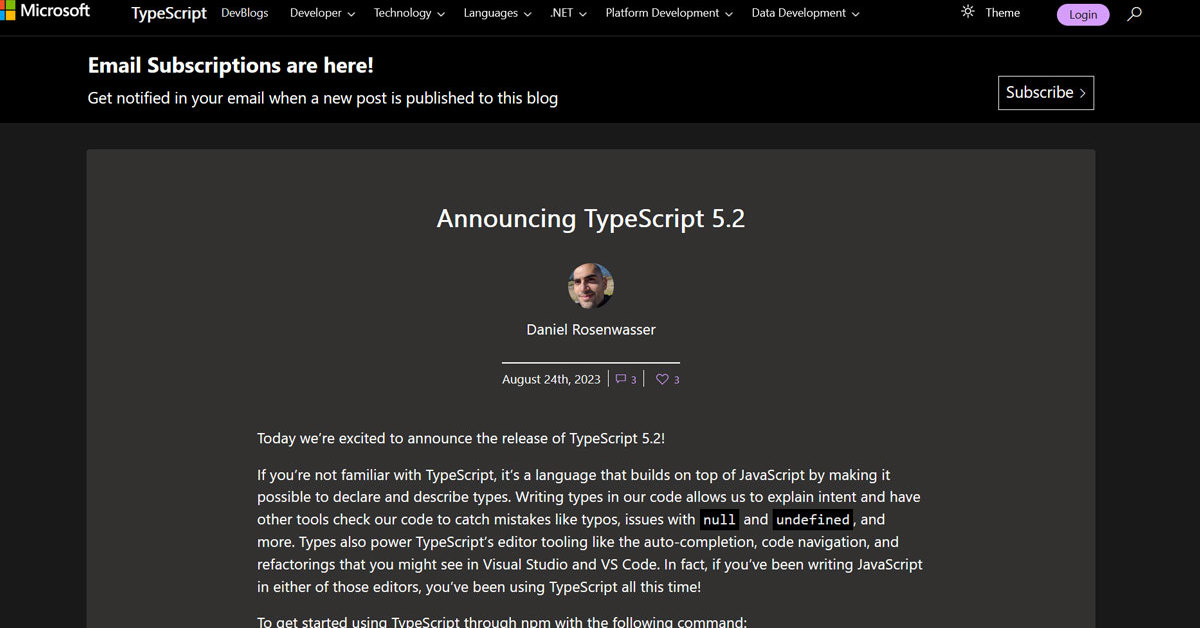 Microsoft、「TypeScript 5.2」公開 「using宣言」のサポートや配列データに影響しないソート関数を追加：機能や使い勝手 ...