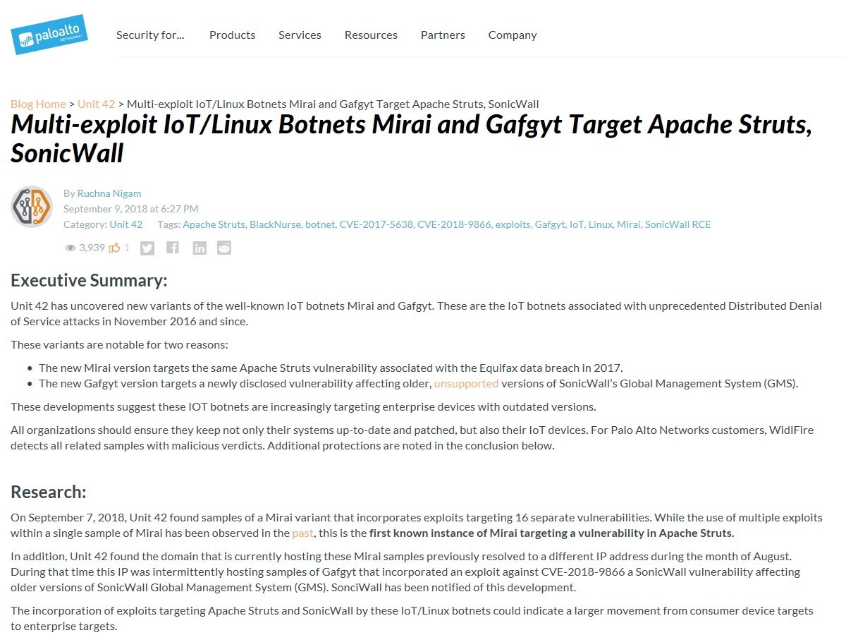 IoTマルウェア「Mirai」がApache Strutsの脆弱性を標的に 脆弱性放置に警鐘 - ITmedia エンタープライズ