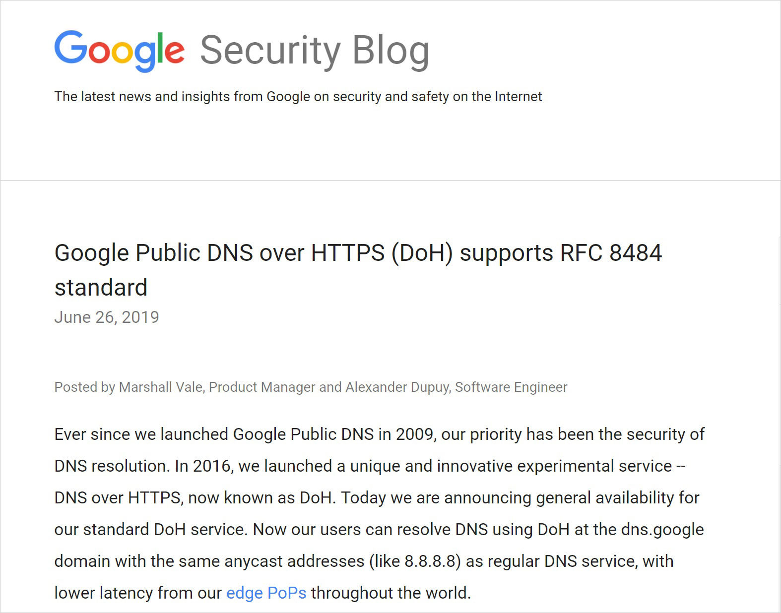 GoogleのパブリックDNSサービス、「DNS over HTTPS」の正式リリースを発表 - ITmedia エンタープライズ