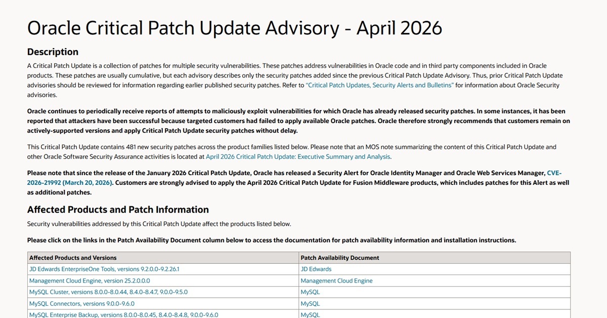 Oracle、481件の脆弱性修正を公開 Java含む複数製品をアップデート：セキュリティニュースアラート - ITmedia エンタープライズ