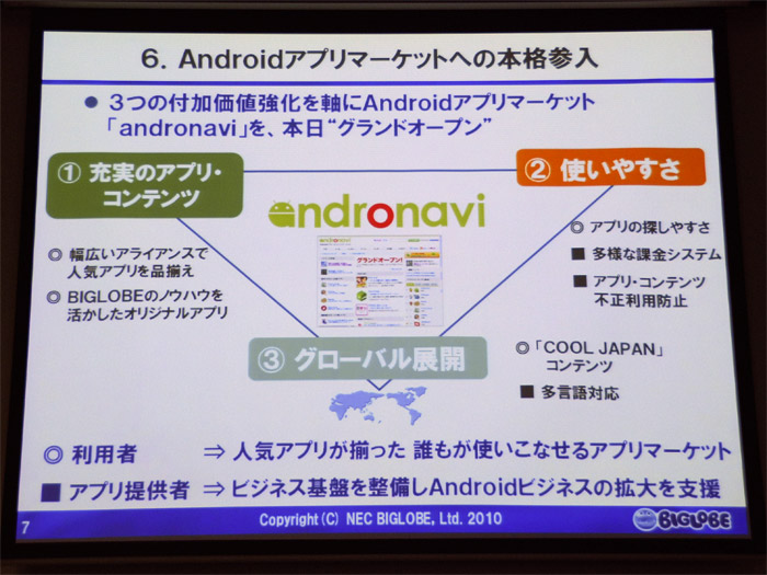 andronavi本格展開――Android向けマーケットで「変革」目指すビッグローブ - ITmedia Mobile