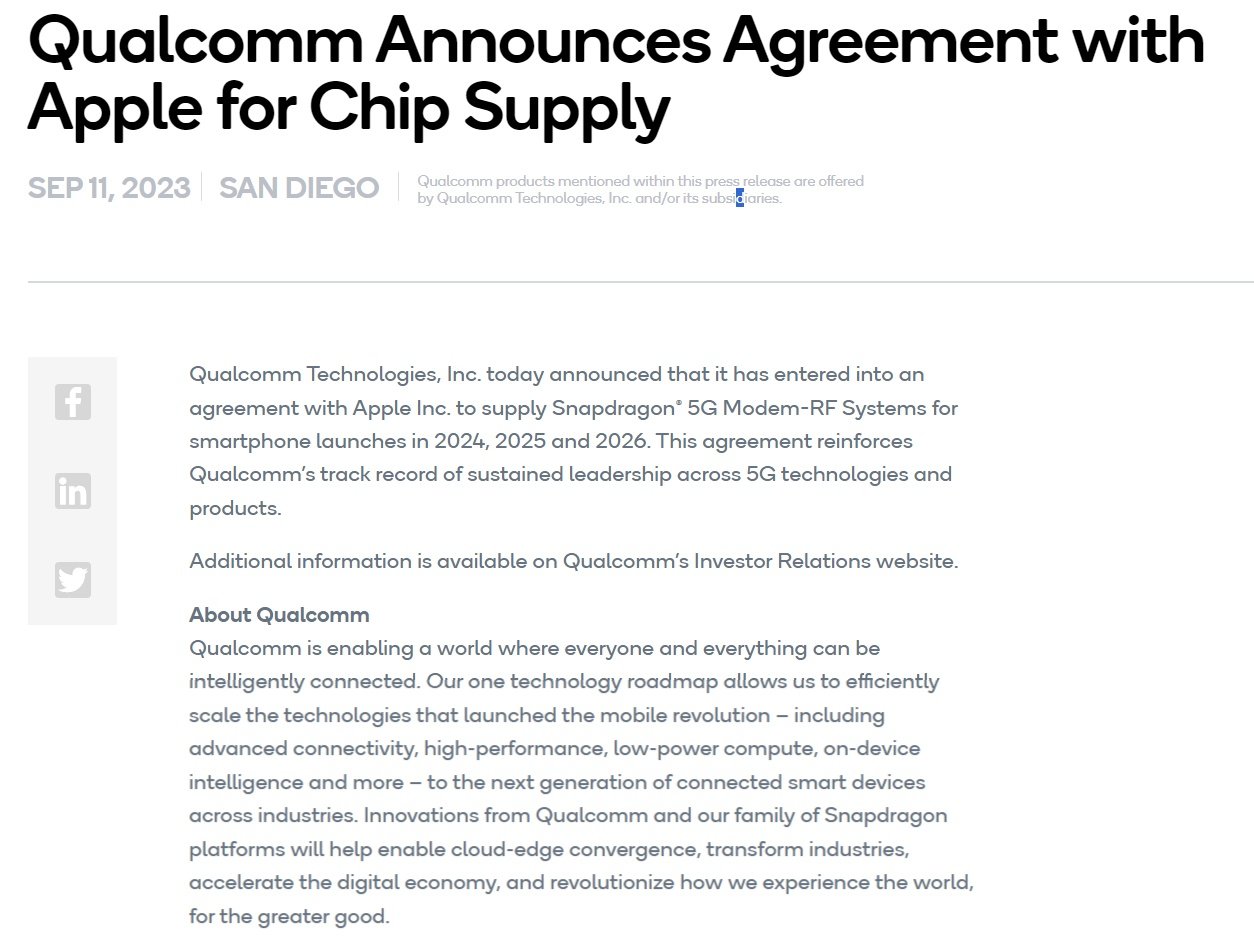 QualcommとApple、iPhone向け5Gモデム供給の契約を延長 - ITmedia Mobile
