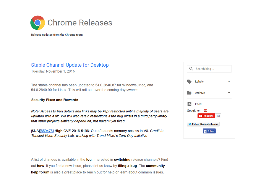 米Google、「Chrome 54」安定版の脆弱性を修正 DoS誘発の恐れ - ITmedia NEWS