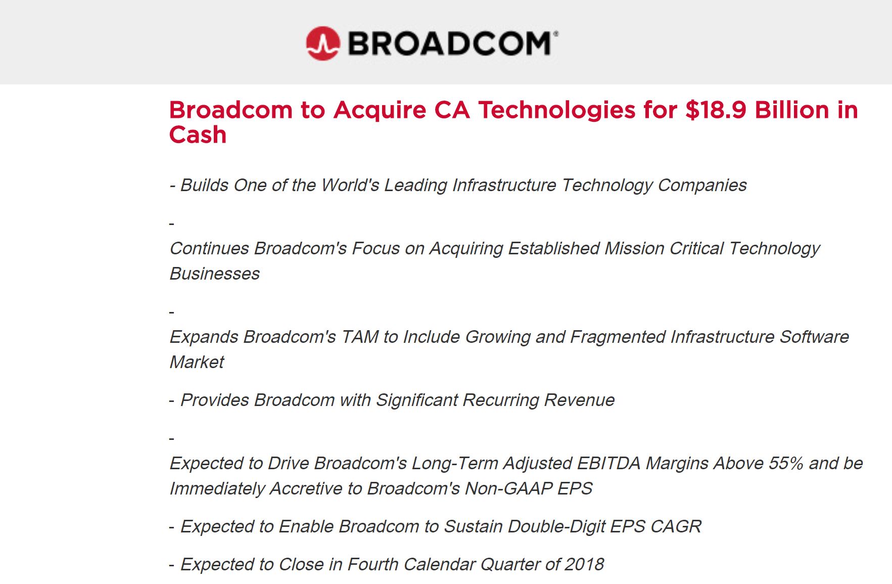 Qualcomm買収を断念したBroadcom、CA Technologiesを189億ドルで買収 - ITmedia NEWS