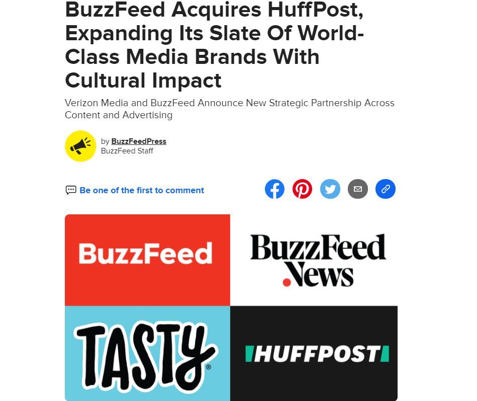 BuzzFeed、Verizon MediaからHuffPostを買収 - ITmedia NEWS