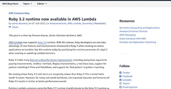 AWS LambdaでRuby 3.2の利用が可能に、初のRuby 3.xサポート Ruby 2.7のサポートは12月で終了 - ITmedia NEWS