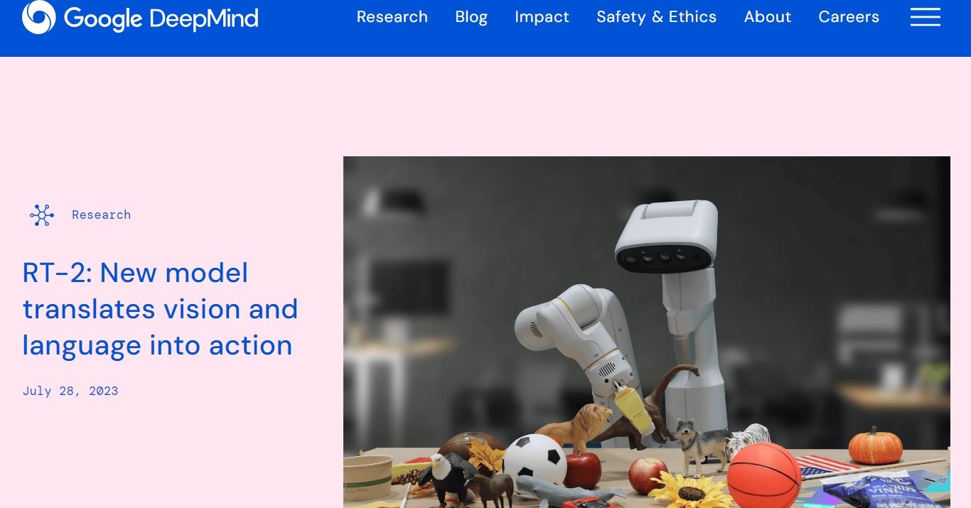 Google DeepMind、ロボットの行動を改善する新VLAモデル「RT-2」発表 - ITmedia NEWS