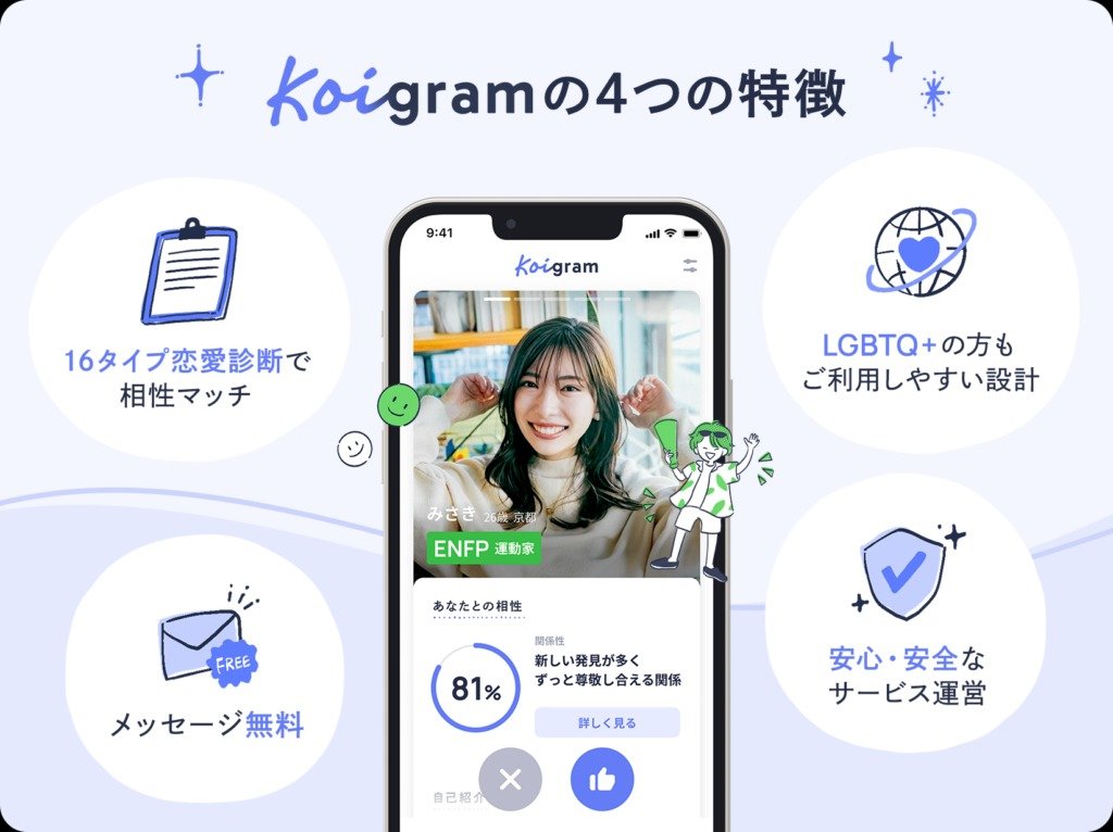 [B! サービス] 男性も無料、タップルの新マッチングアプリ「Koigram」 LGBTQ+にも対応