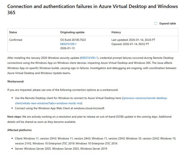 1月のセキュリティ更新を適用したWindowsで「Azure Virtual Desktop」「Windows 365」にログインできない ...